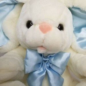 Commonwealth Plush White Bunny Rabbit Blue Satin Bow 11" Vintage Cute Easter Bunny Stuffed ...