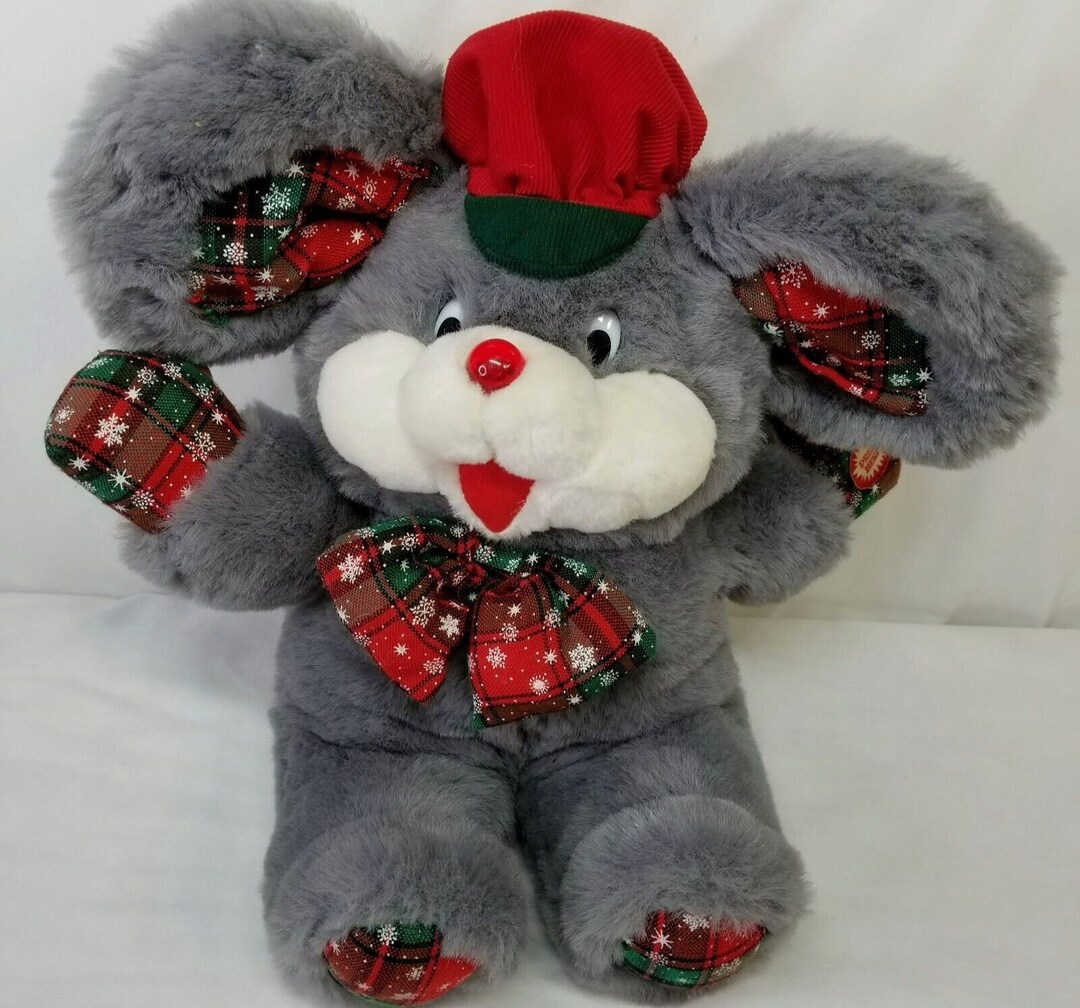 Dan Dee Plush Mouse Light up Nose Musical Vintage Christmas Gray Plays ...