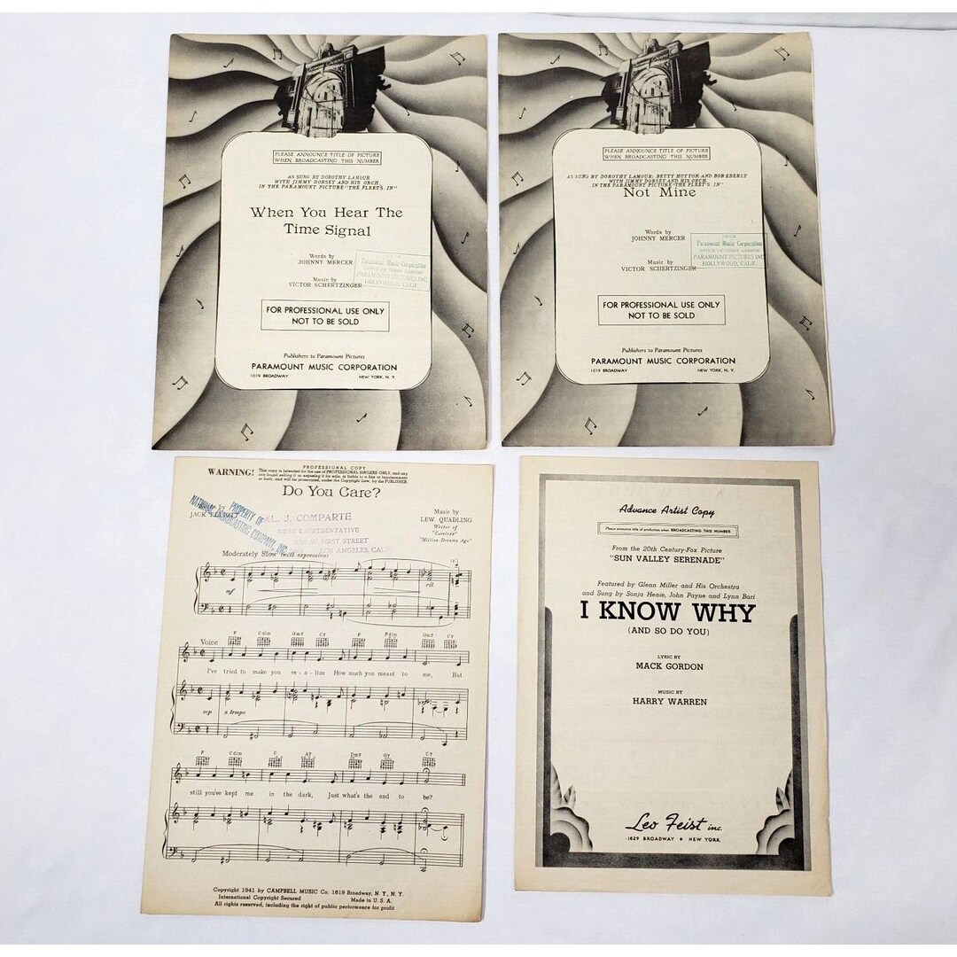 Vintage Advanced Artist Copy Film Score Professional Sheet Music 1940s ...