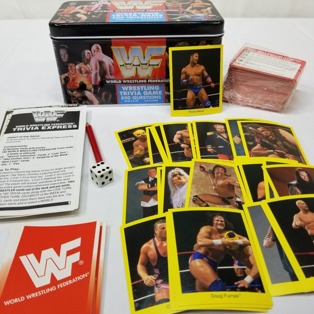 Cardinal WWF Trivia Game Complete 1st Edition Cards Rocky Maivia the ...