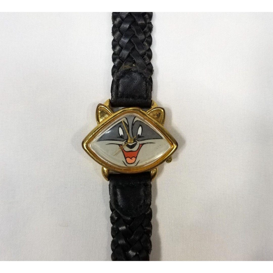 Vintage Disney Pocahontas Meeko Watch Raccoon Face Timex Black Leather ...