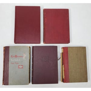 Vintage Dark Red Book Stack Lot of 5 Maroon Decorative Old Worn Staging ...