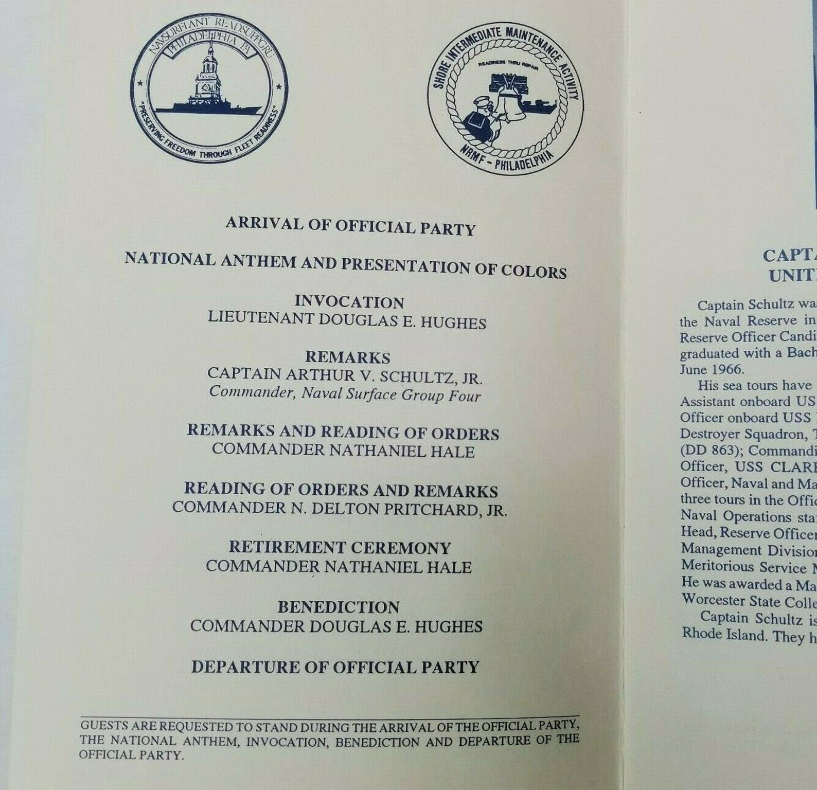 US Navy Change of Command Program October 25 1991 SIMA NRMF ...