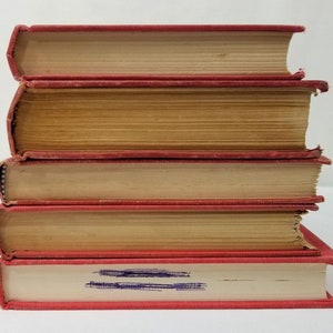 Vintage Red Book Stack Lot of 5 Decorative Worn Staging Instant Library ...