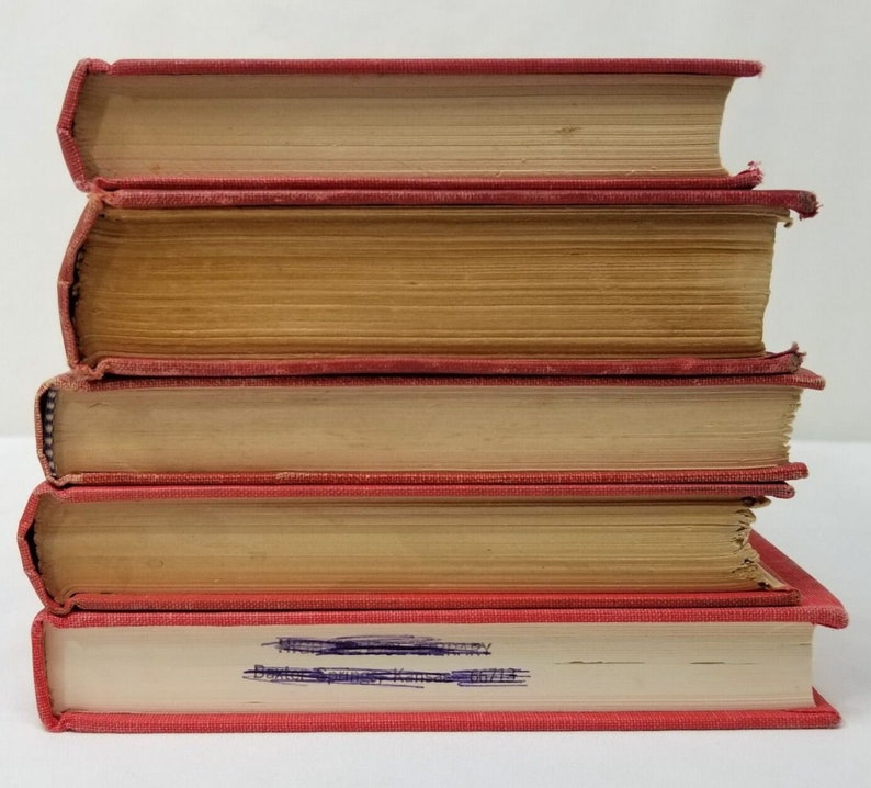 Vintage Red Book Stack Lot of 5 Decorative Worn Staging Instant Library ...
