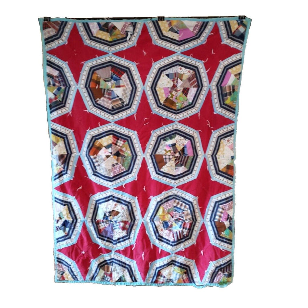Vintage Patchwork Quilt Octagon Spider Web AS IS Small Baby Blanket 52 ...