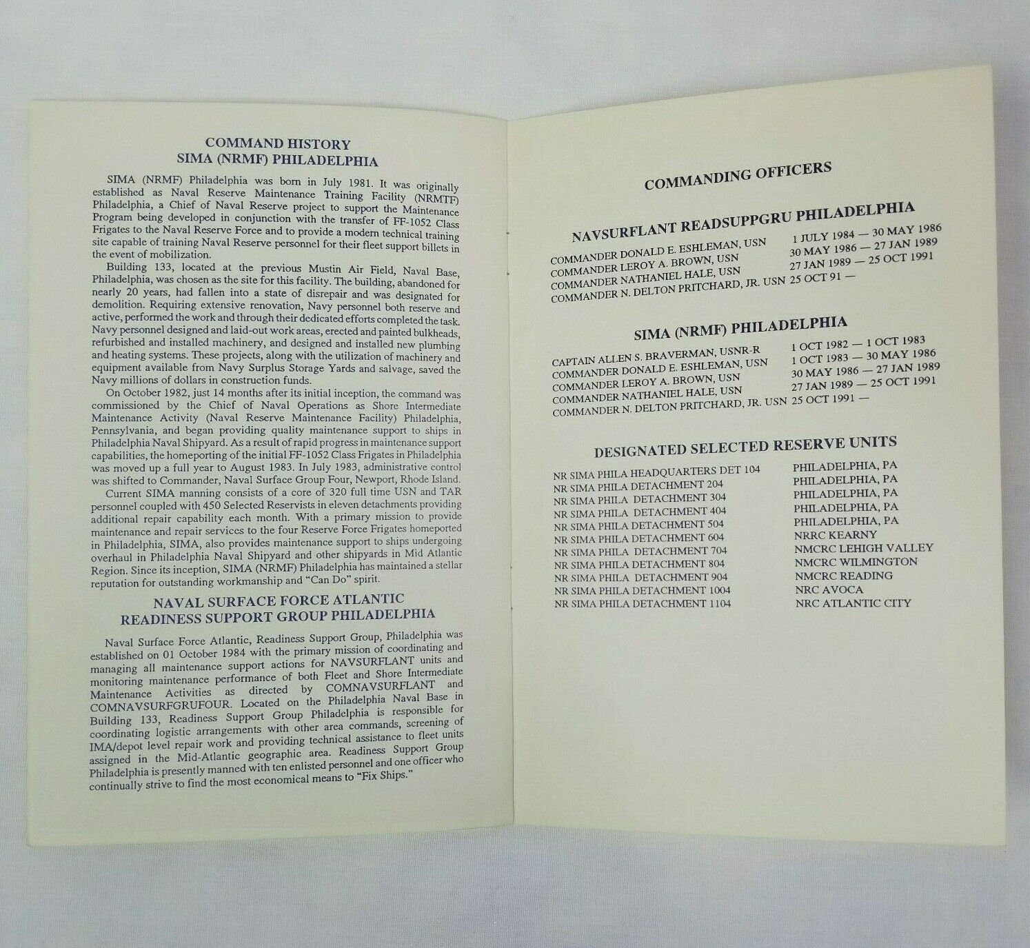 US Navy Change of Command Program October 25 1991 SIMA NRMF ...