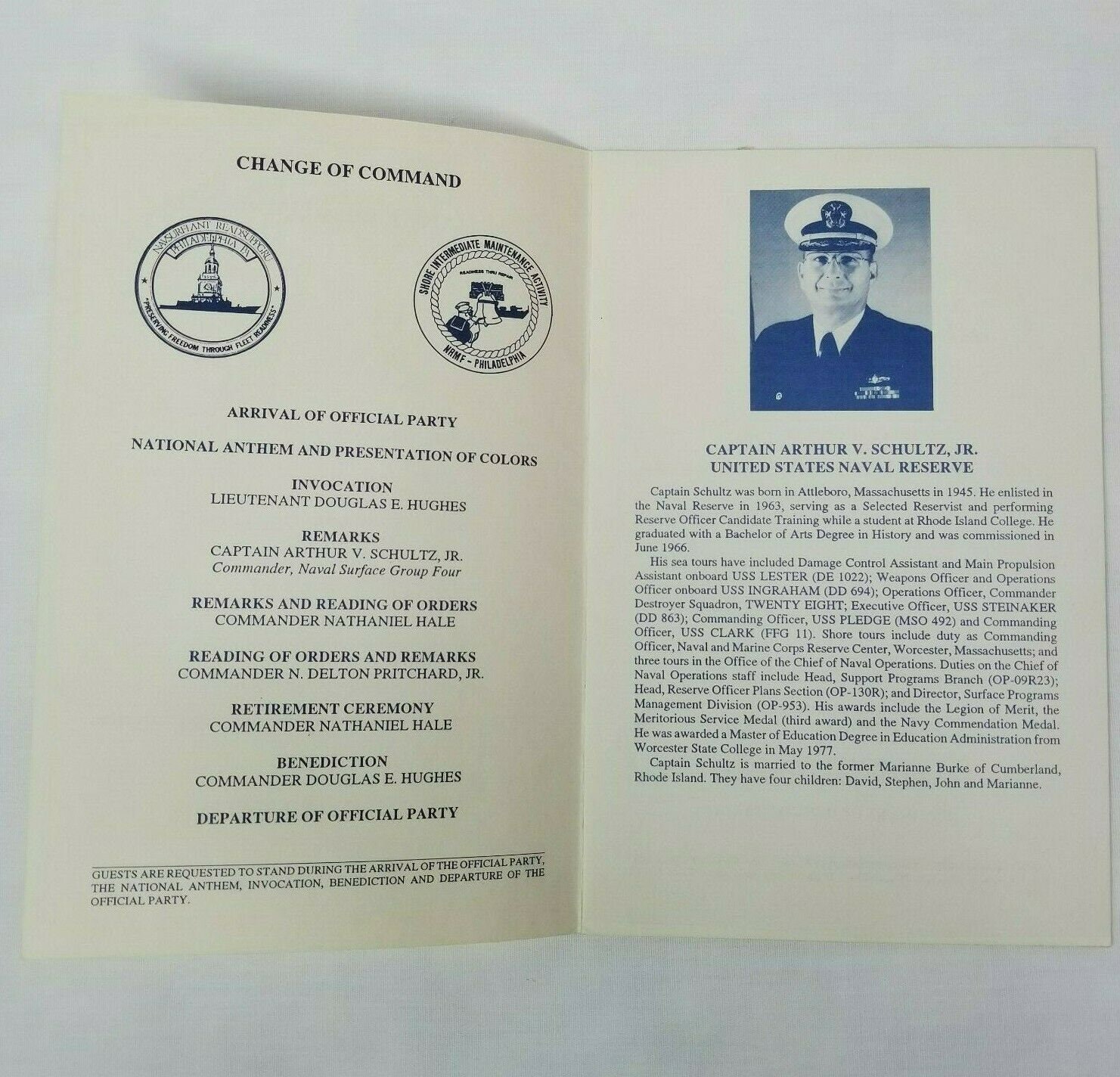 US Navy Change of Command Program October 25 1991 SIMA NRMF ...