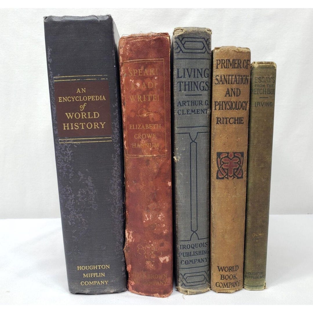 Vintage Schoolbooks Lot of 5 Books Decorative Stack Old Shabby Library ...