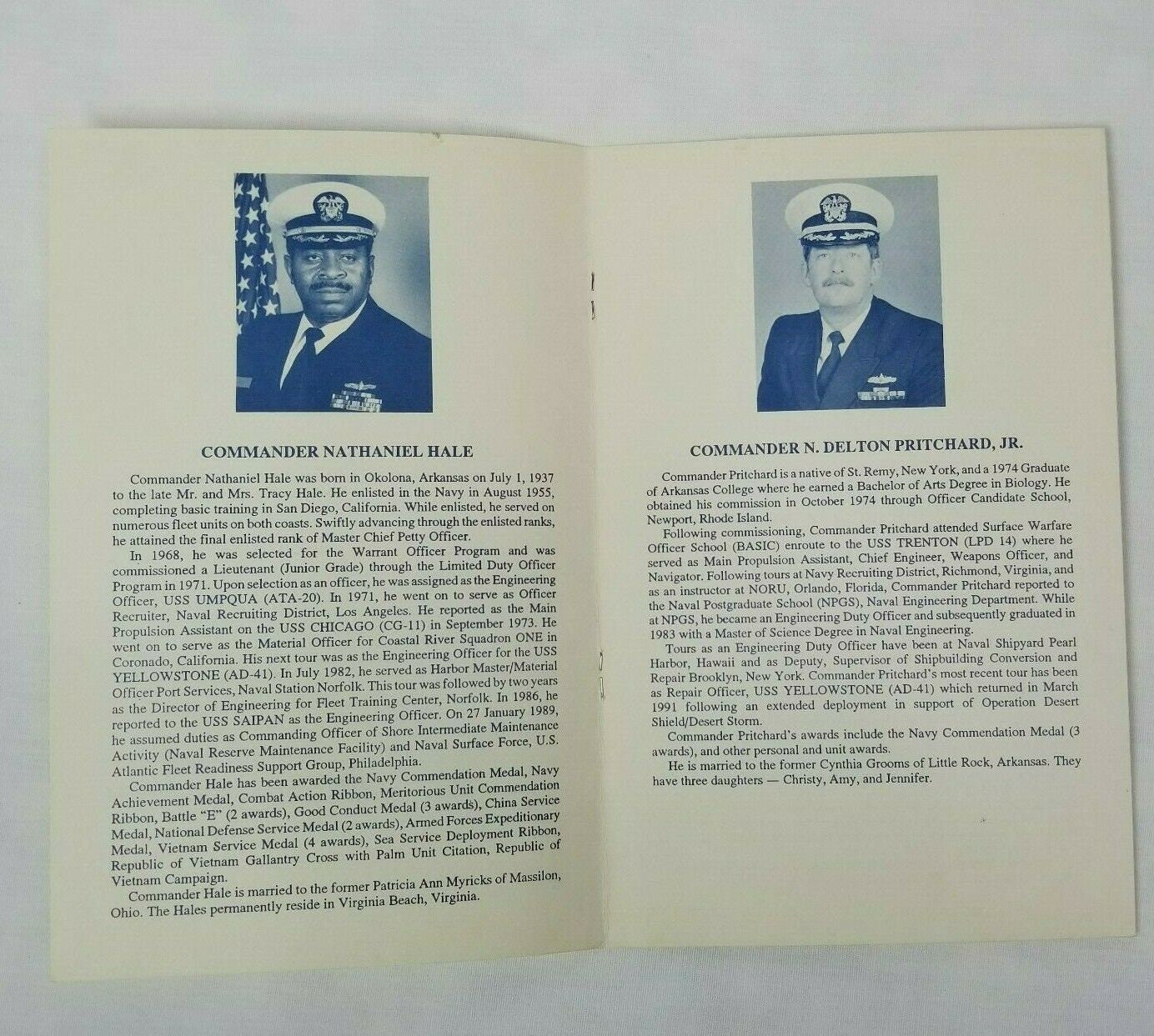 US Navy Change of Command Program October 25 1991 SIMA NRMF ...