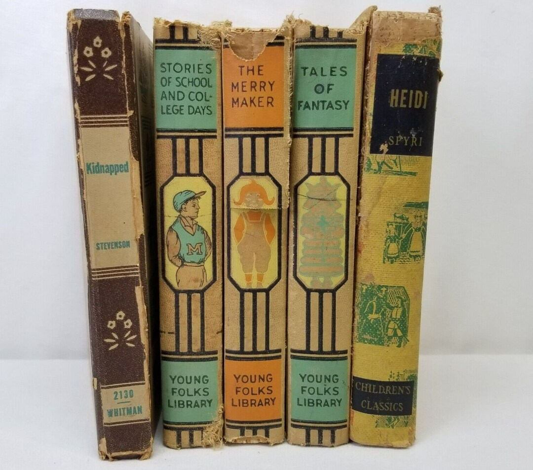 Vintage Kids Book Stack Lot of 5 Decorative Old Worn Staging Classic ...