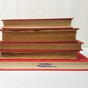 Vintage Red Book Stack Lot of 5 Decorative Worn Staging Instant Library ...