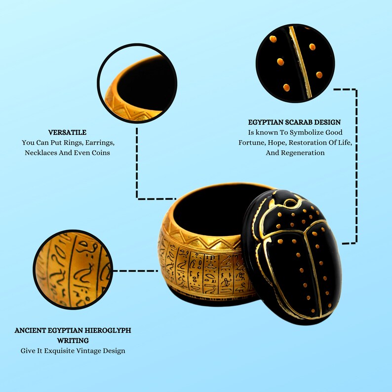 Egyptian Scarab Jewelry Box: Gold Hieroglyphic Trinket Holder - Etsy