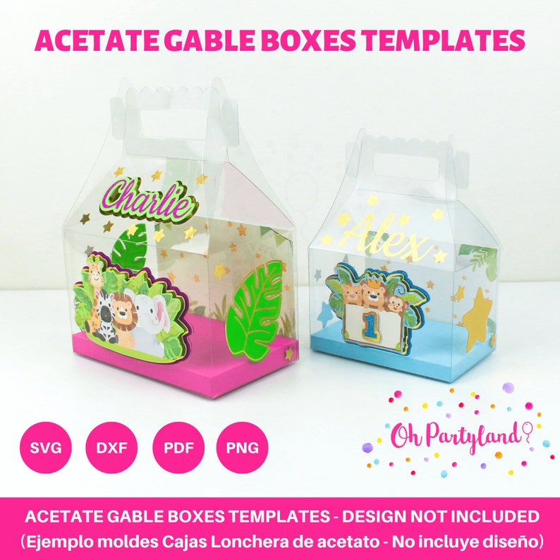 Acetate Gable Boxes Templates, Favor Boxes SVG, DXF, PDF, and Png Files ...