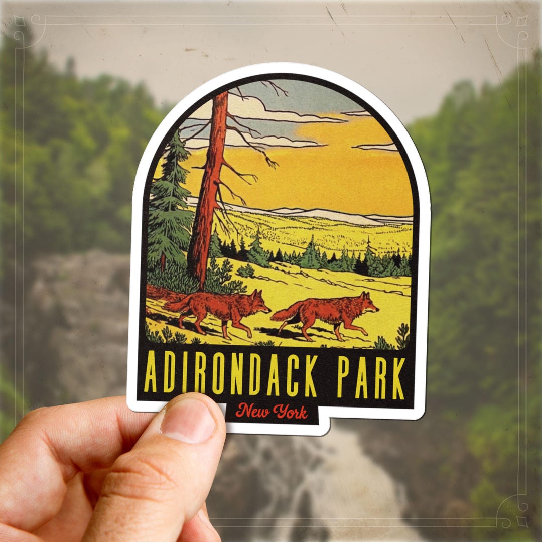 Vintage Adirondack Park Decal Retro Travel Sticker Coyote NY State Gift ...