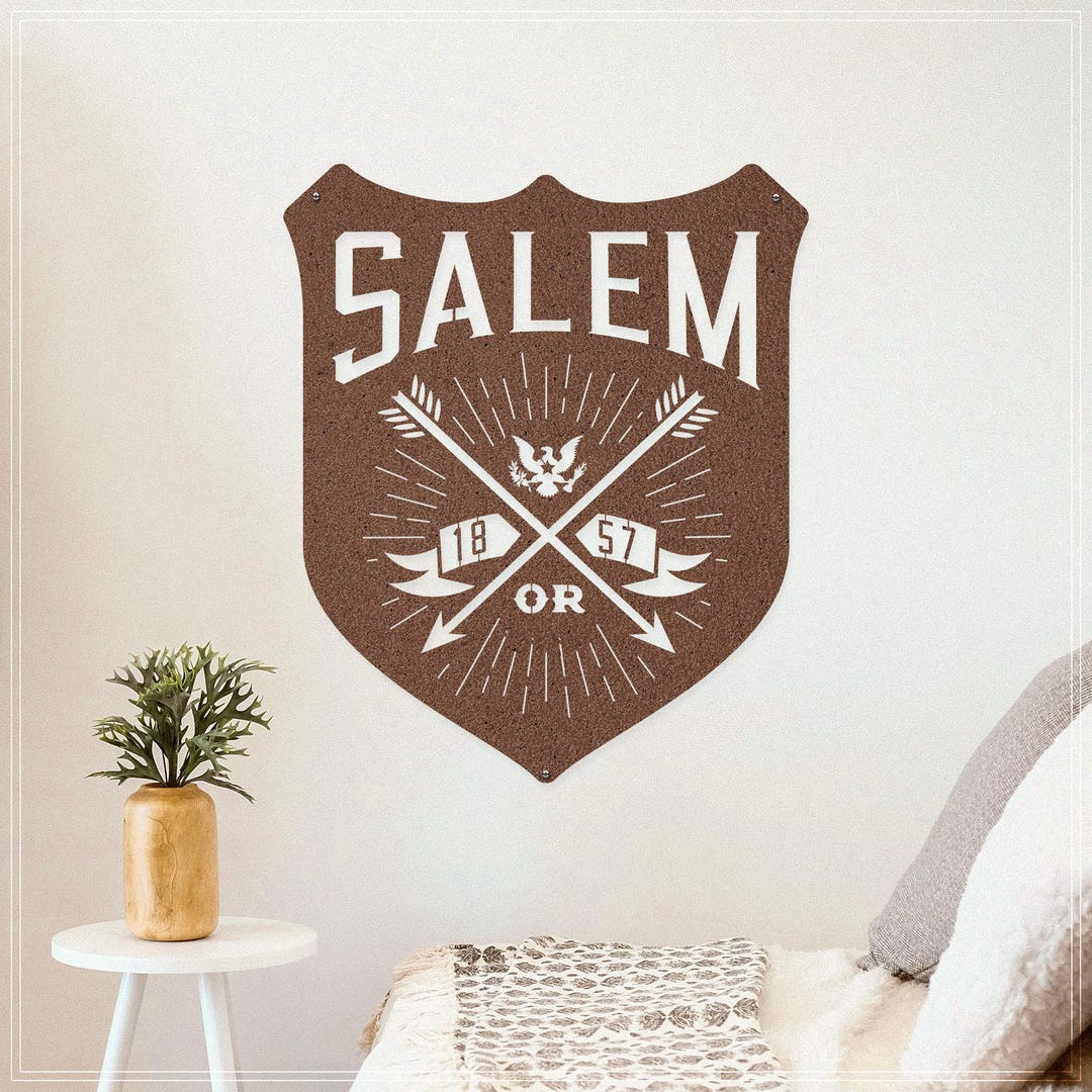 Salem, Oregon OR Hometown Shield Metal Sign Boho Arrows Vintage Rustic ...