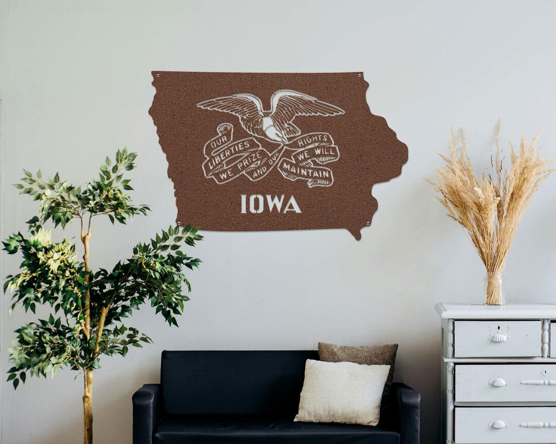Iowa State Flag Silhouette Metal Sign, Housewarming Gift, Wedding Gift ...
