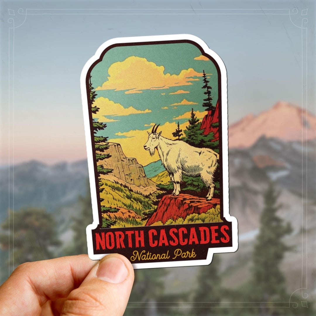 Vintage North Cascades Decal Retro Travel Sticker Mountain Goat WA Gift ...
