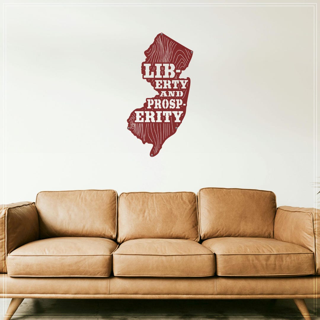 New Jersey State Motto Silhouette Metal Sign Custom Home State Wall ...