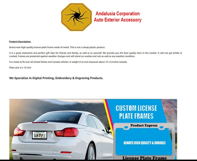 Stainless Steel License Plate Frame Car Vehicle Fits All Car & - Etsy