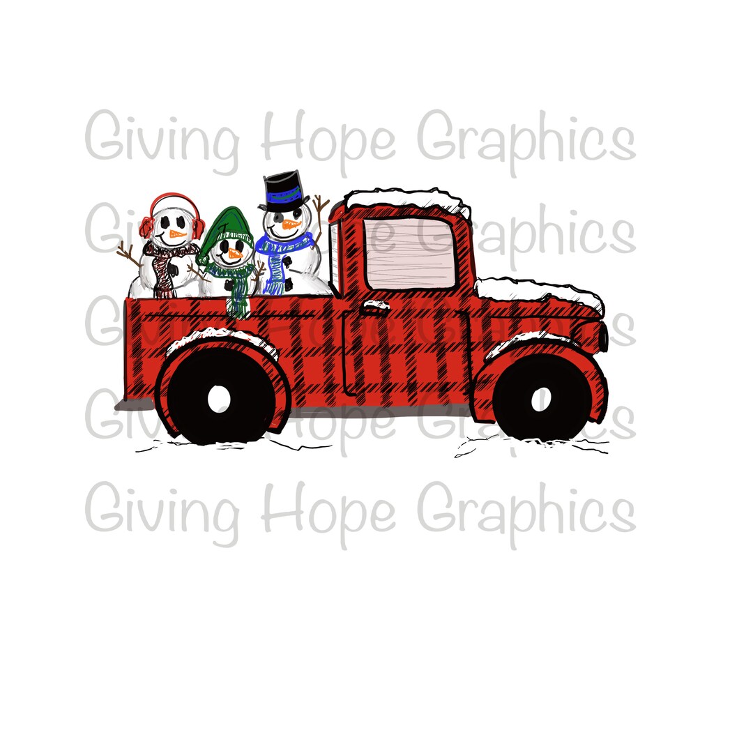 Snowman Family Truck, Old Truck, Buffalo Plaid, Snowmen, Winter Design ...