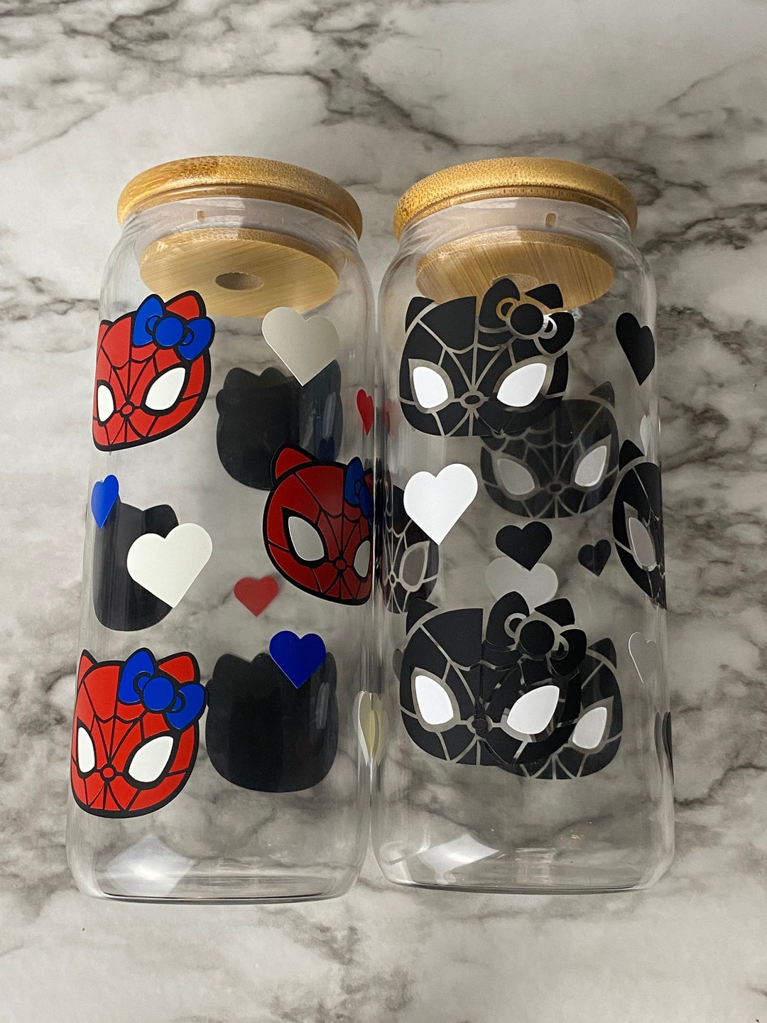 Spider Kitty Glass Cup, Venom Kitty Glass Cup, Spider Man Inspired Cup ...
