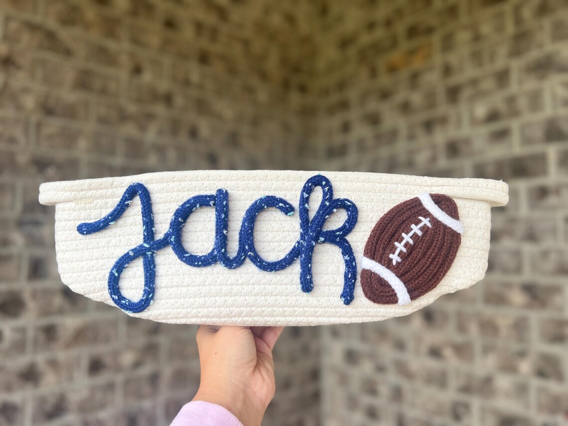 Football Basket | Personalized Rope Basket | Custom Gift Basket | Baby ...
