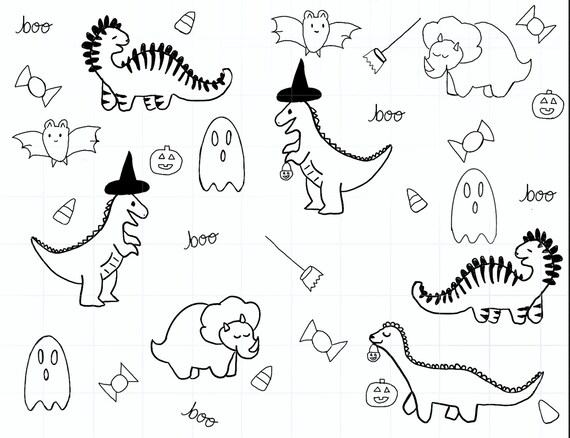 Halloween Dinosaur Coloring Page Halloween Dino Halloween - Etsy