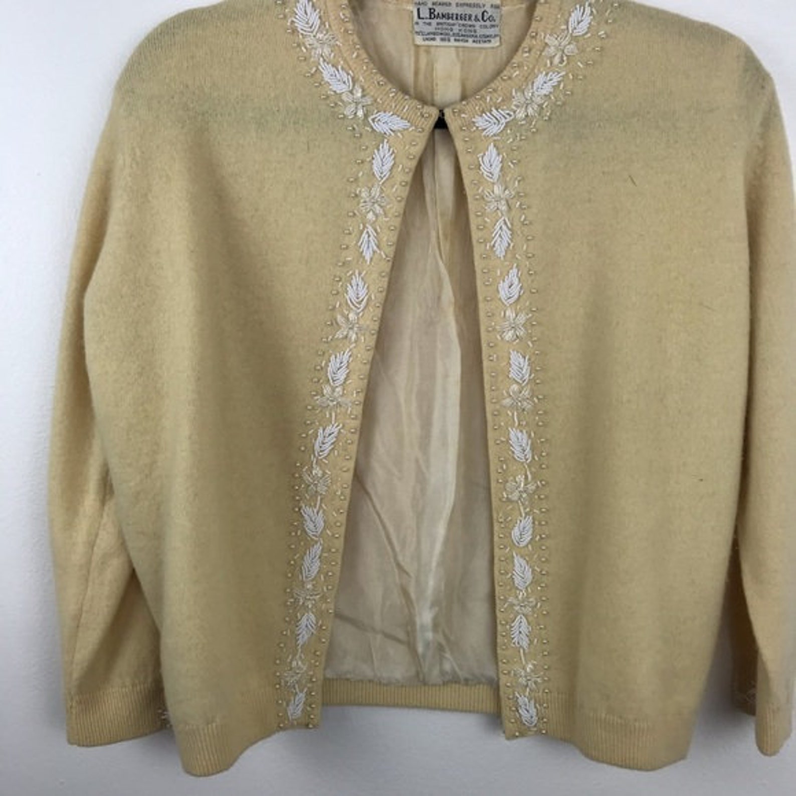 1950’s Beaded Pale Yellow Cardigan Angora Blend - Etsy