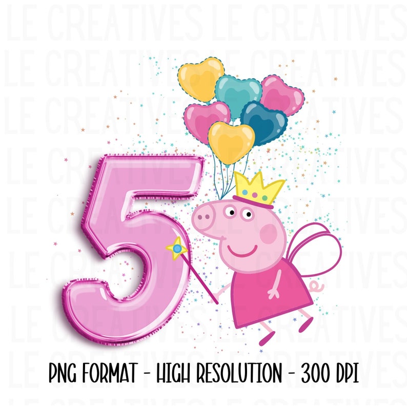 Peppa Pig Fifth Birthday SVG PNG Sublimation Design - Etsy UK