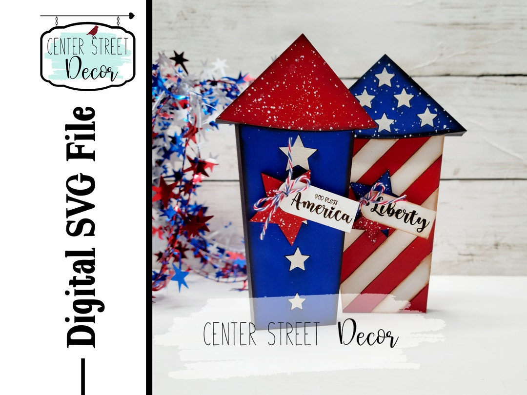 Fireworks Rockets Shelf Sitters SVG File Happy 4th of July - Etsy