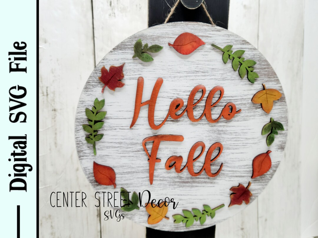 Hello Fall Leaves Sign Hanger SVG File Door Hanger - Etsy