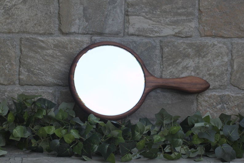 Hand Held Mirror Black Walnut 6 Beveled Glass Mirror - Etsy