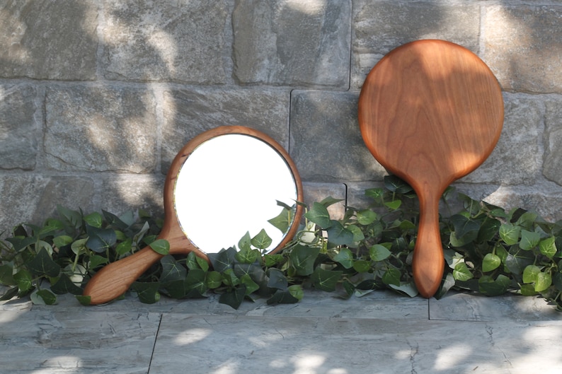Hand Held Mirror, 6 Beveled Glass Mirror American Cherry Wood - Etsy