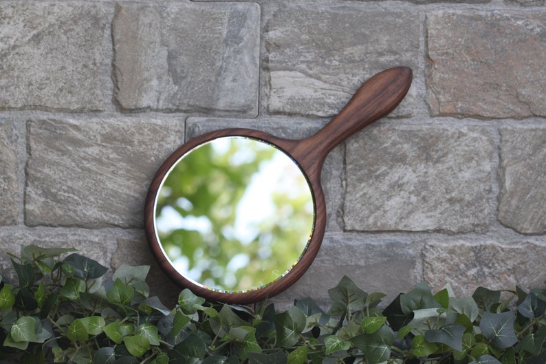 Hand Held Mirror, Black Walnut 6" Beveled Glass Mirror - Etsy