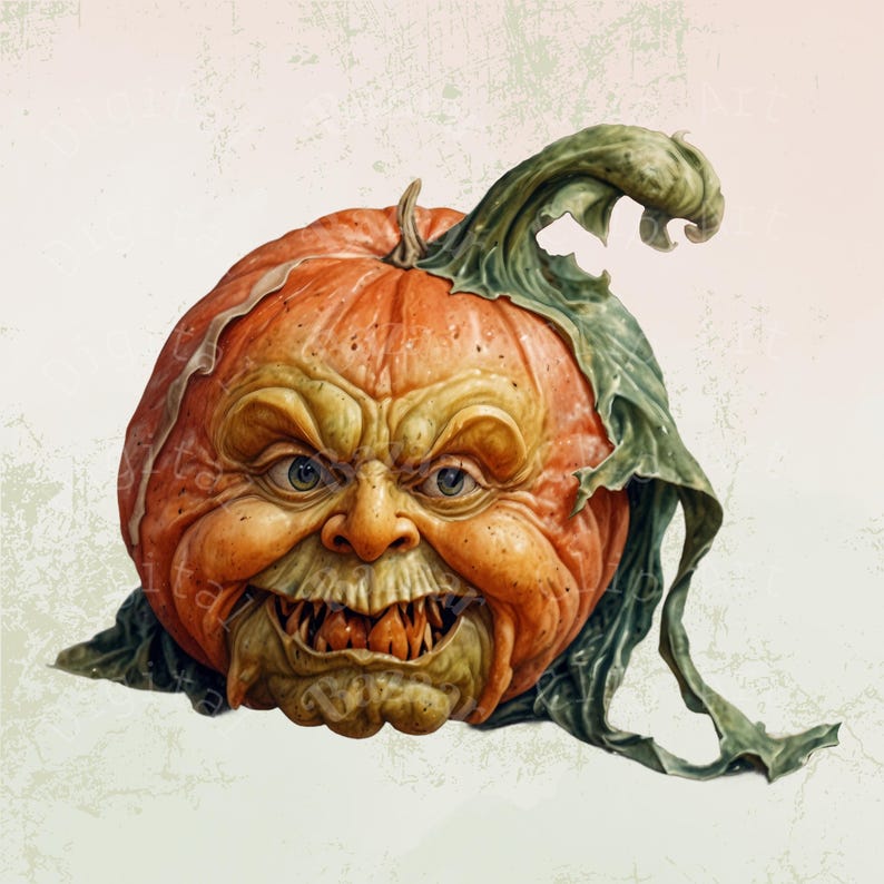 Creepy Pumpkin Halloween Clipart Bundle, Scary Pumpkin Face PNG ...