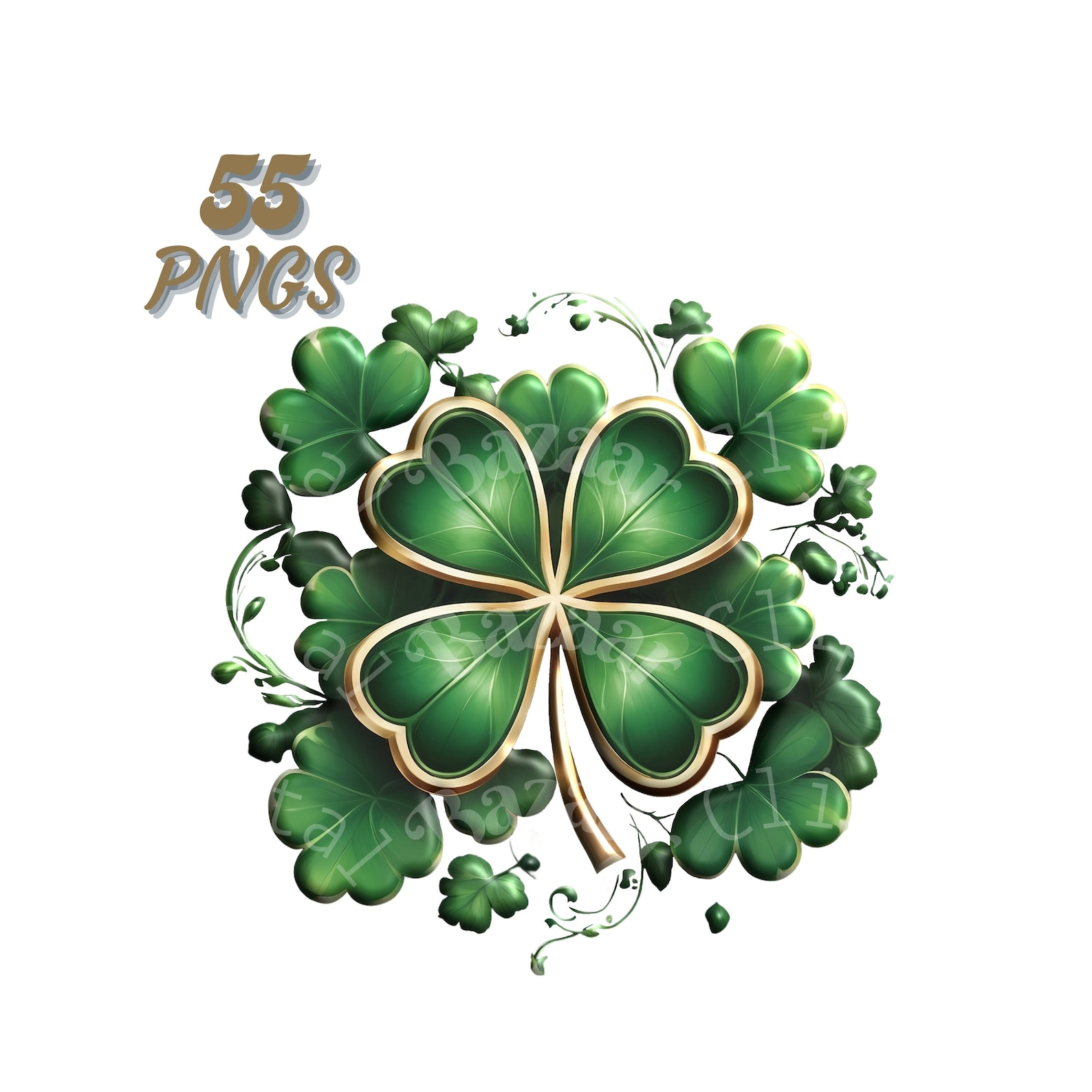 Lucky Irish Shamrock Clipart Bundle, Four Leaf Clover Transparent PNGS ...