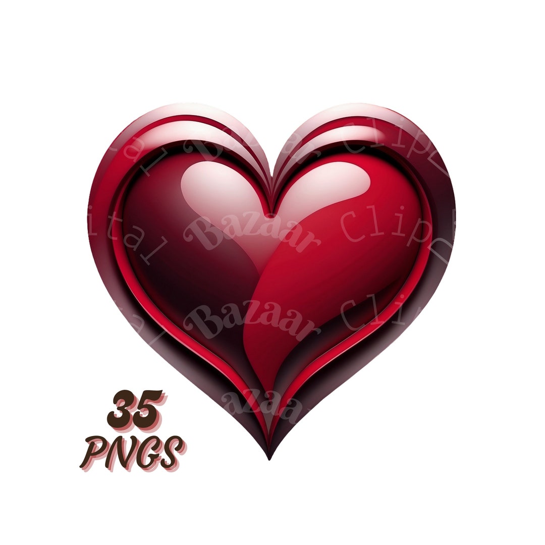 Red Hearts Valentines Clipart Bundle, for Valentine's Day. 3D PNG Red ...