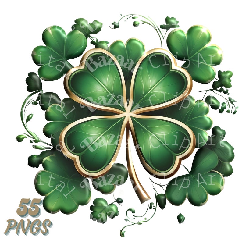 Lucky Irish Shamrock Clipart Bundle, Four Leaf Clover Transparent PNGS ...