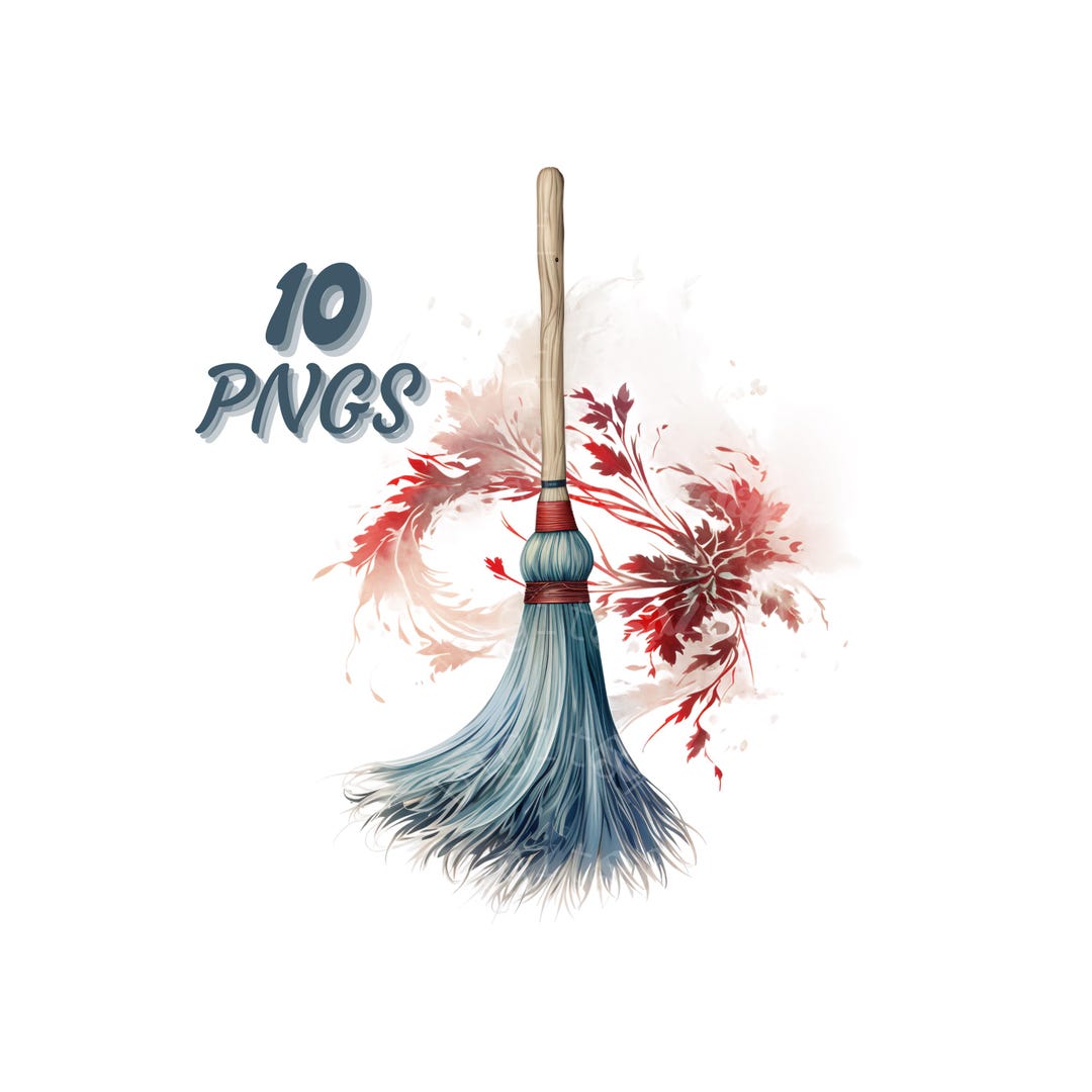 Witch's Broom Halloween Clipart Bundle, Pastel Watercolor Fantasy Witch ...