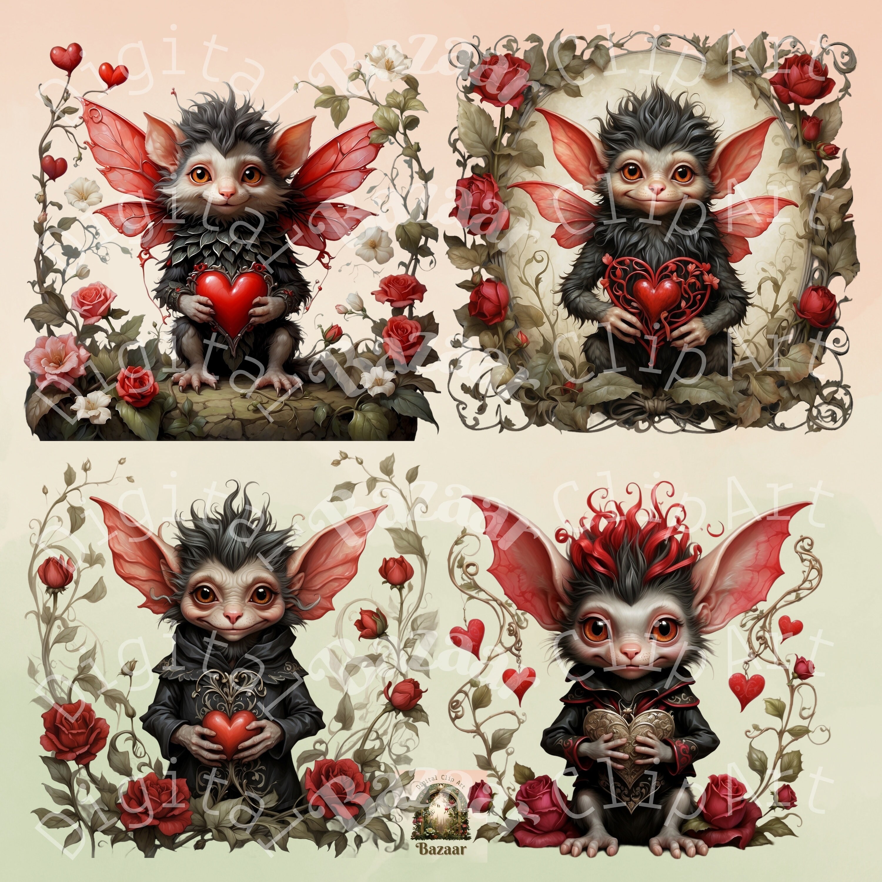 Valentines Day Clipart Bundle of Cheeky Imps, Cute Valentines PNG ...