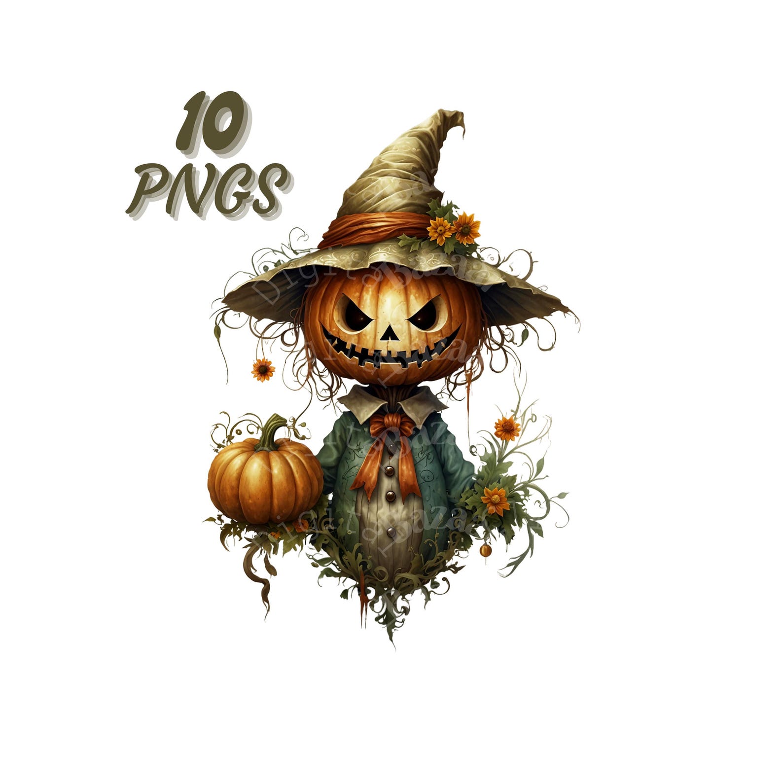 Pumpkin Scarecrow Halloween Clipart Bundle 10 Spooky Creepy Figures ...