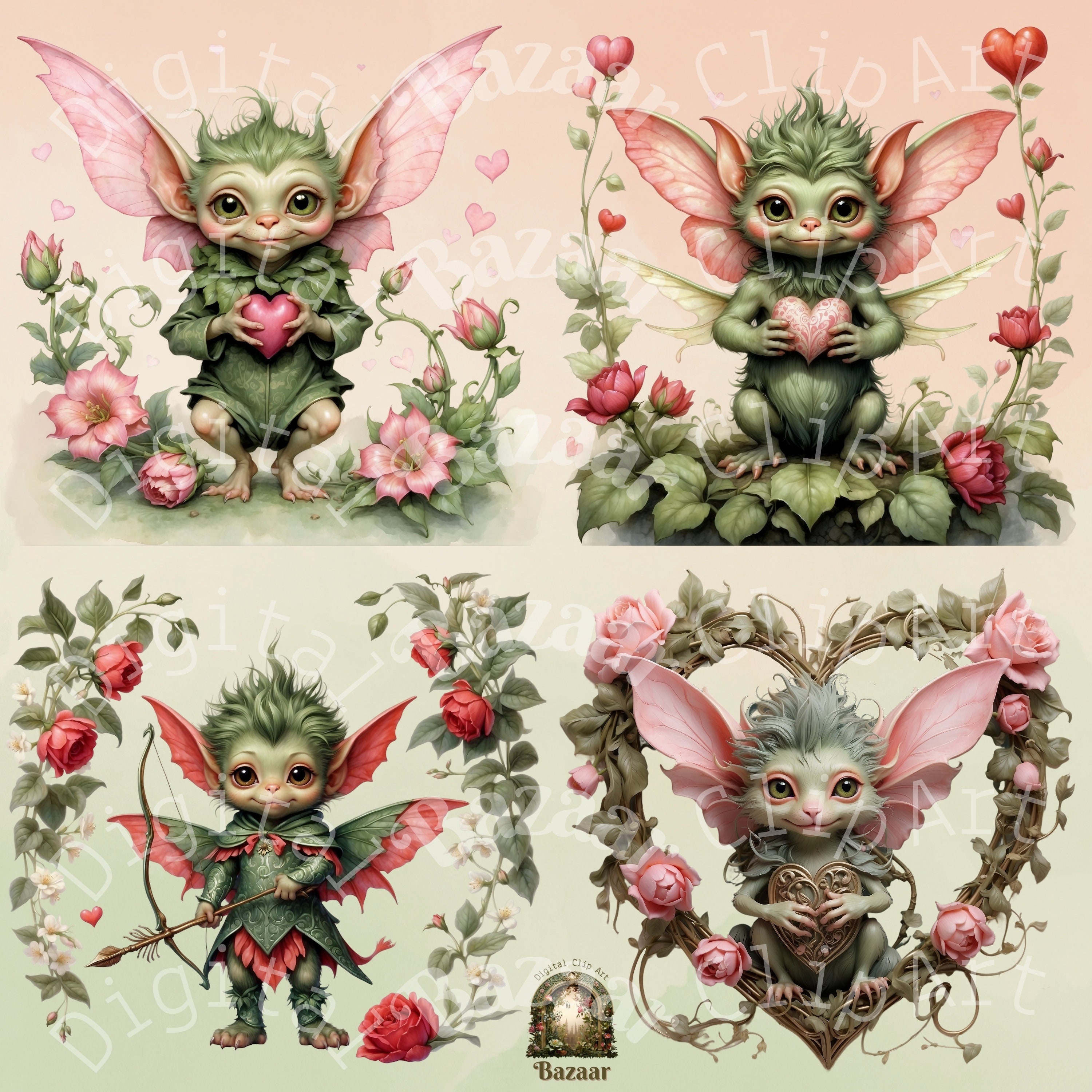 Valentines Day Clipart Bundle of Cheeky Imps, Cute Valentines PNG ...