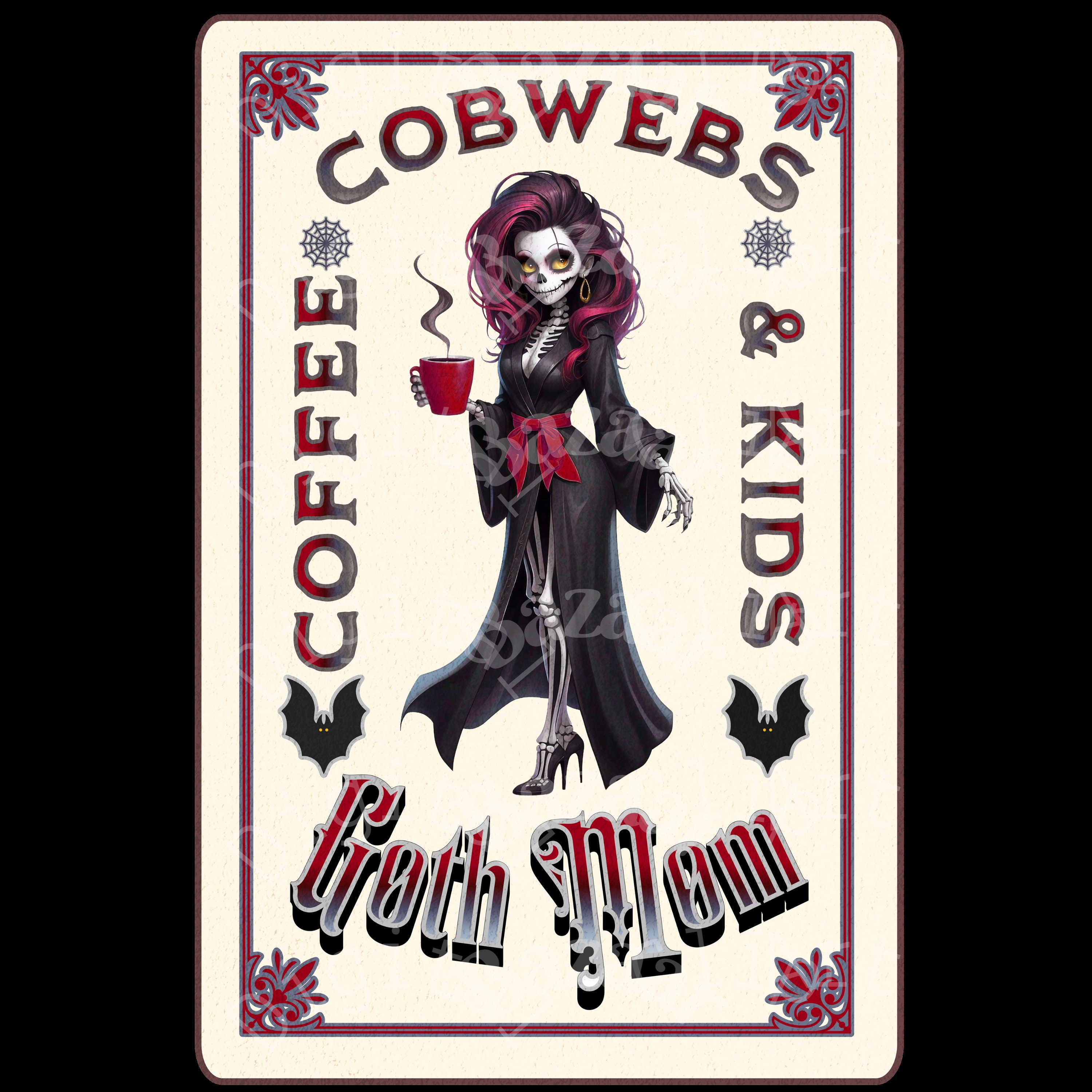 Goth Mom Coffee PNG Woman Skeleton Mother Sublimation Design, Cool ...