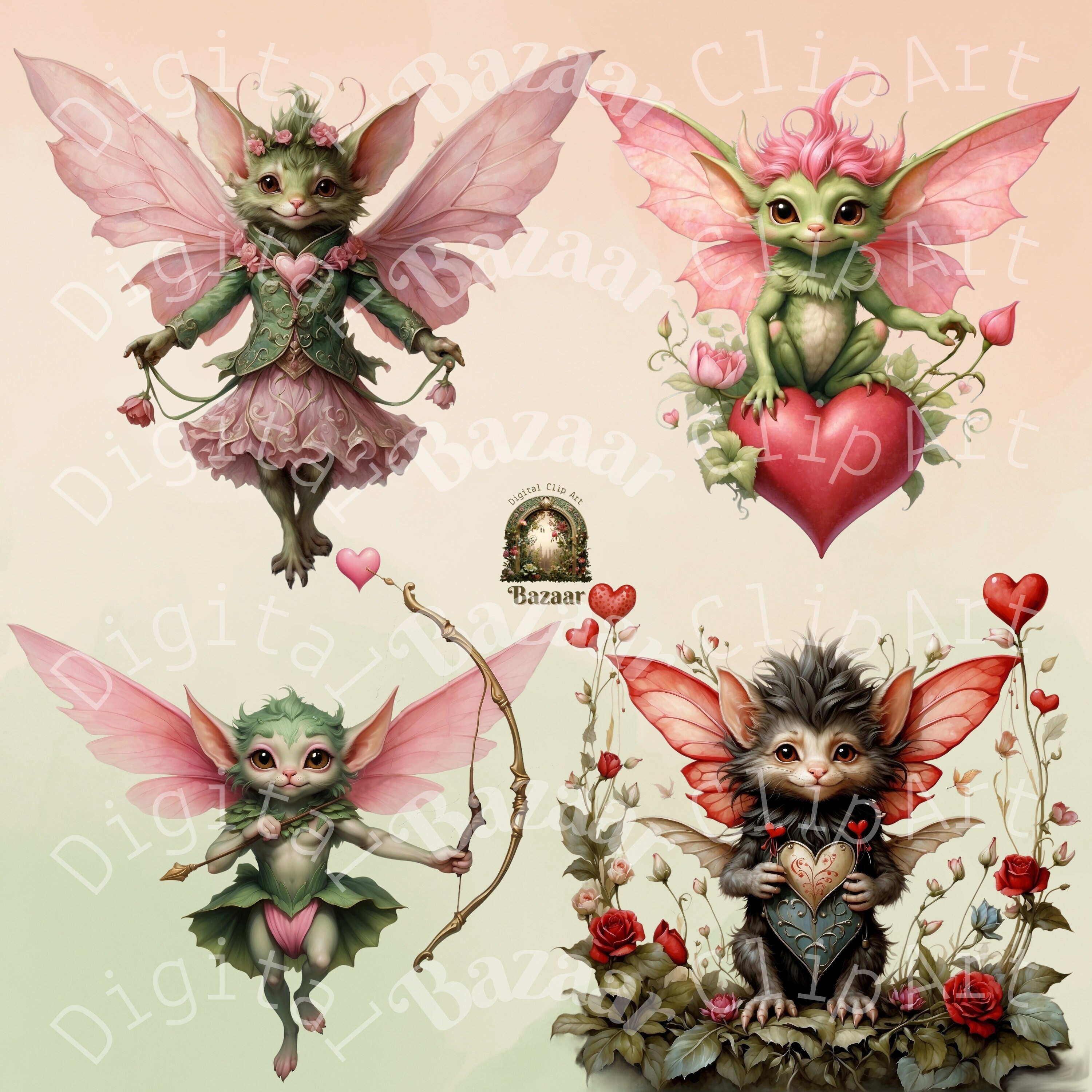 Valentines Day Clipart Bundle of Cheeky Imps, Cute Valentines PNG ...
