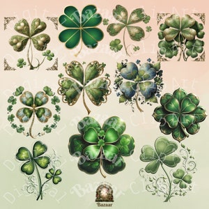 Lucky Irish Shamrock Clipart Bundle, Four Leaf Clover Transparent PNGS ...