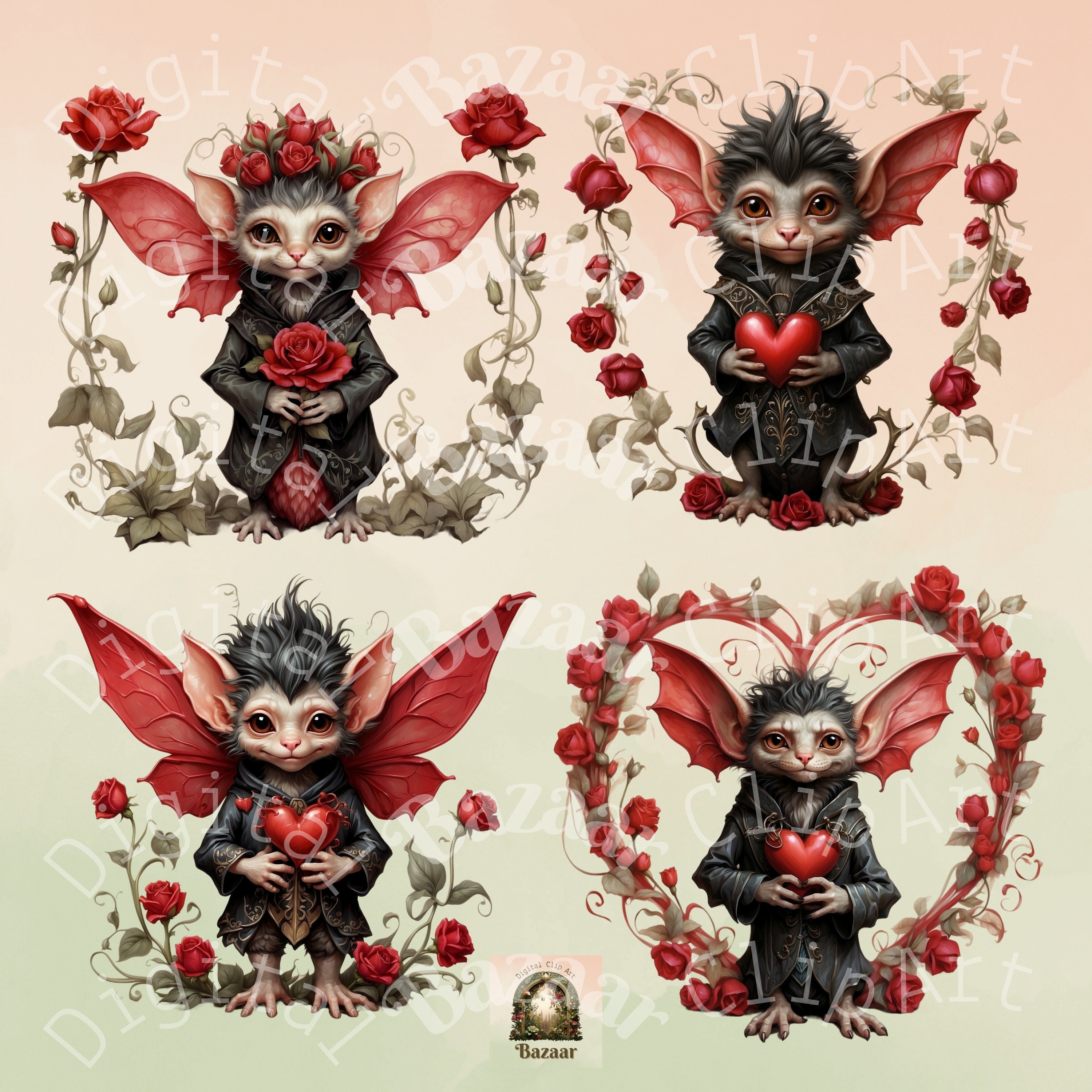 Valentines Day Clipart Bundle of Cheeky Imps, Cute Valentines PNG ...