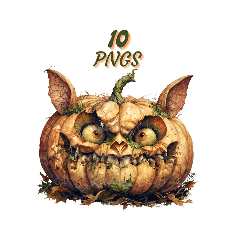 Creepy Pumpkin Halloween Clipart Bundle, Scary Pumpkin Face PNG ...