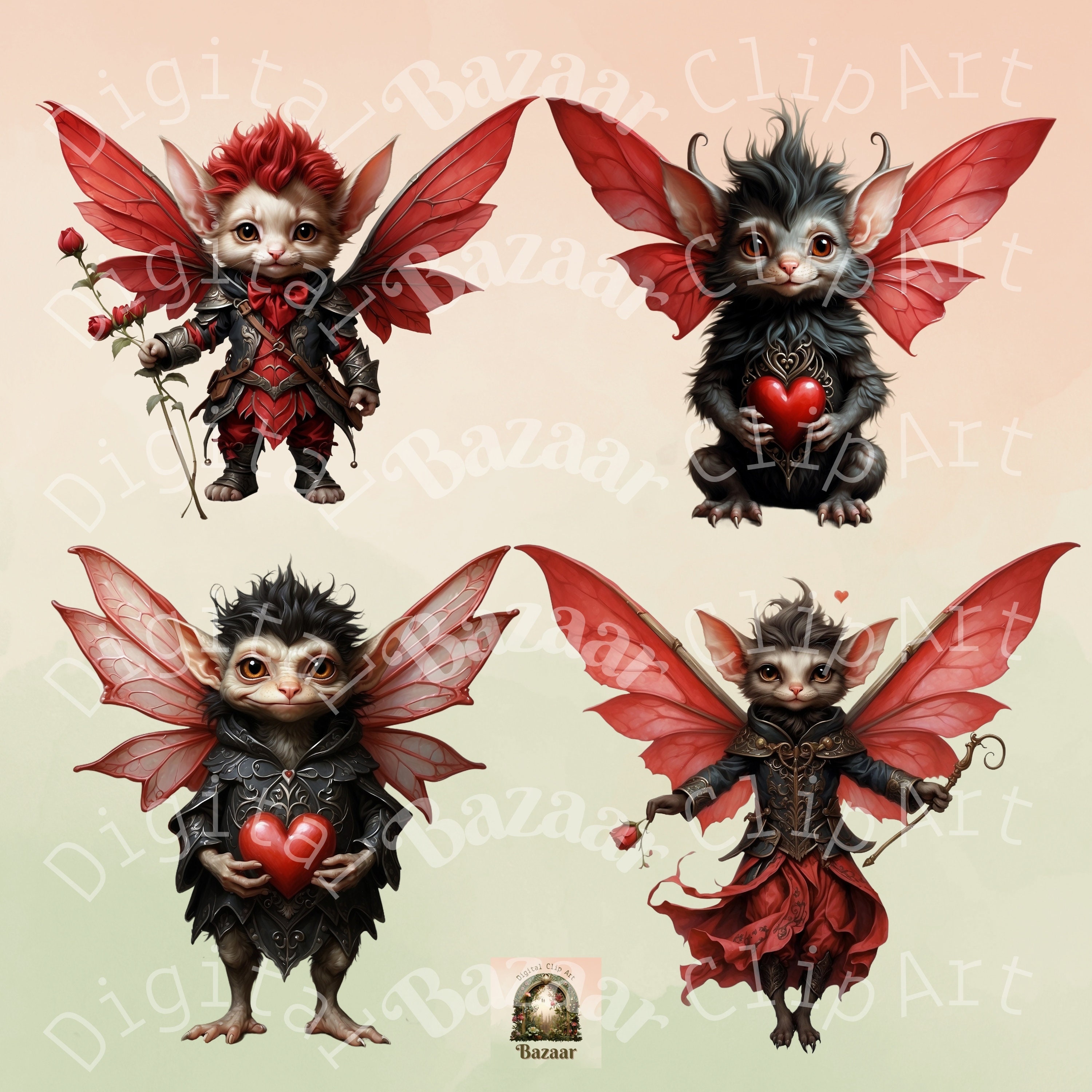 Valentines Day Clipart Bundle of Cheeky Imps, Cute Valentines PNG ...