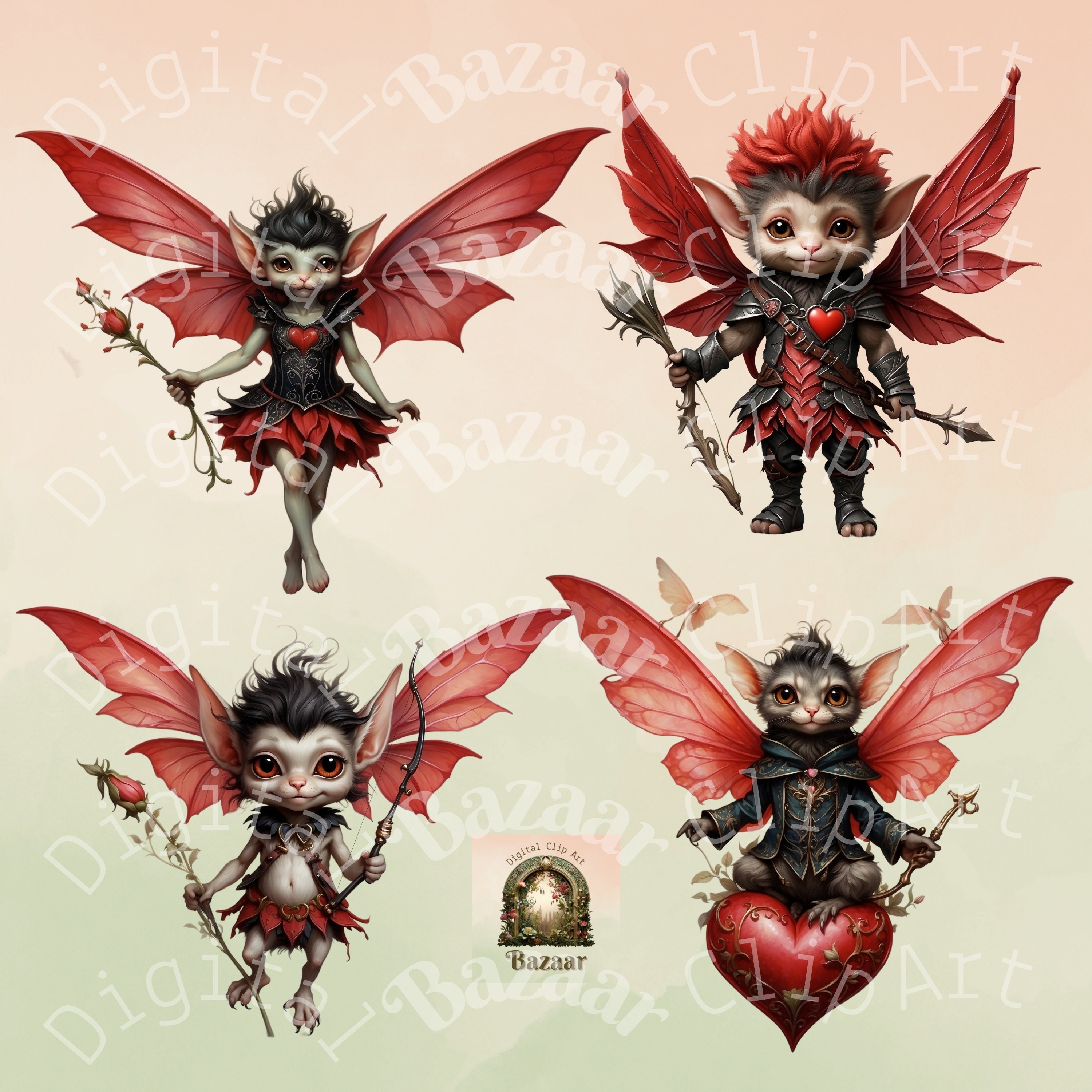 Valentines Day Clipart Bundle of Cheeky Imps, Cute Valentines PNG ...